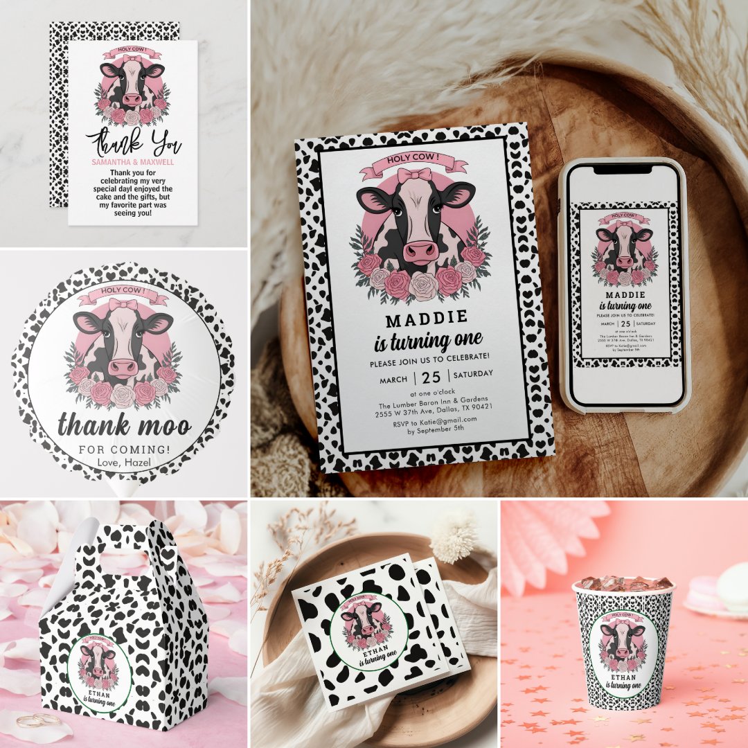 Holy Cow I’m One Cowgirl 1st Birthday Party Invitation | Zazzle
