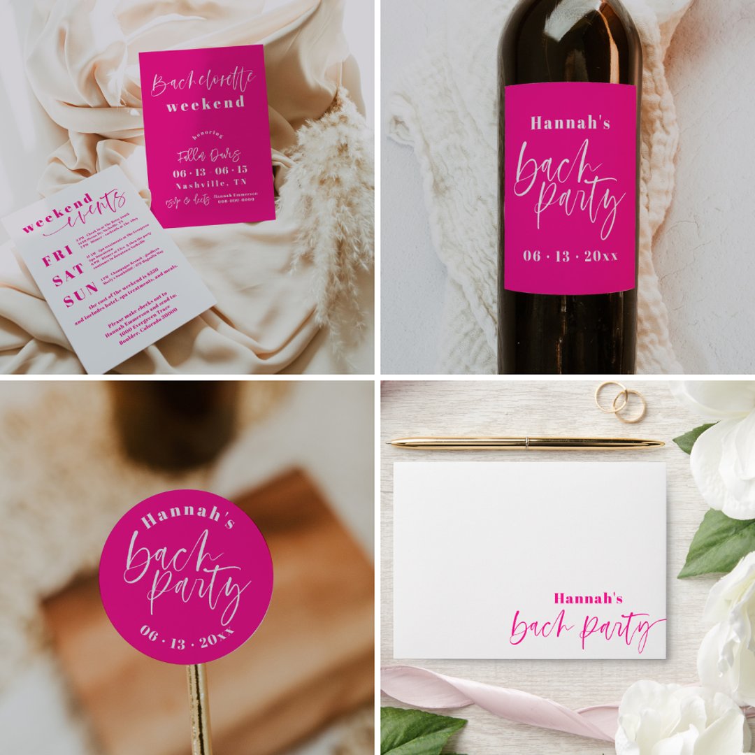 Hot Pink Modern Bachelorette Invite Itinerary | Zazzle