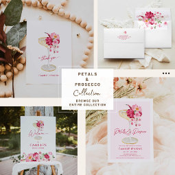 Petals and Prosecco Pink Floral Bridal Shower Invitation | Zazzle