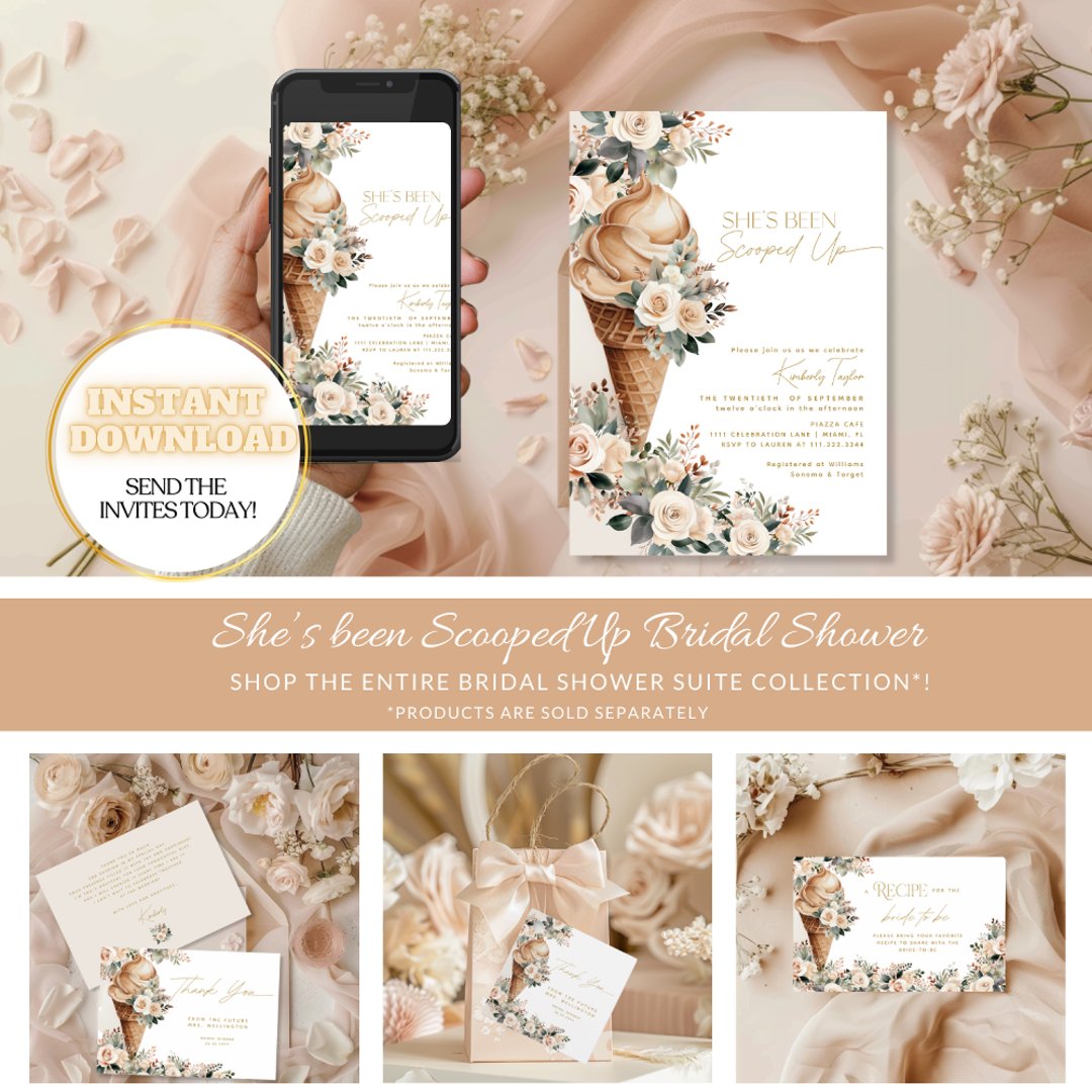 Ice Cream Scooped Up Floral Boho Bridal Shower Favor Tags | Zazzle
