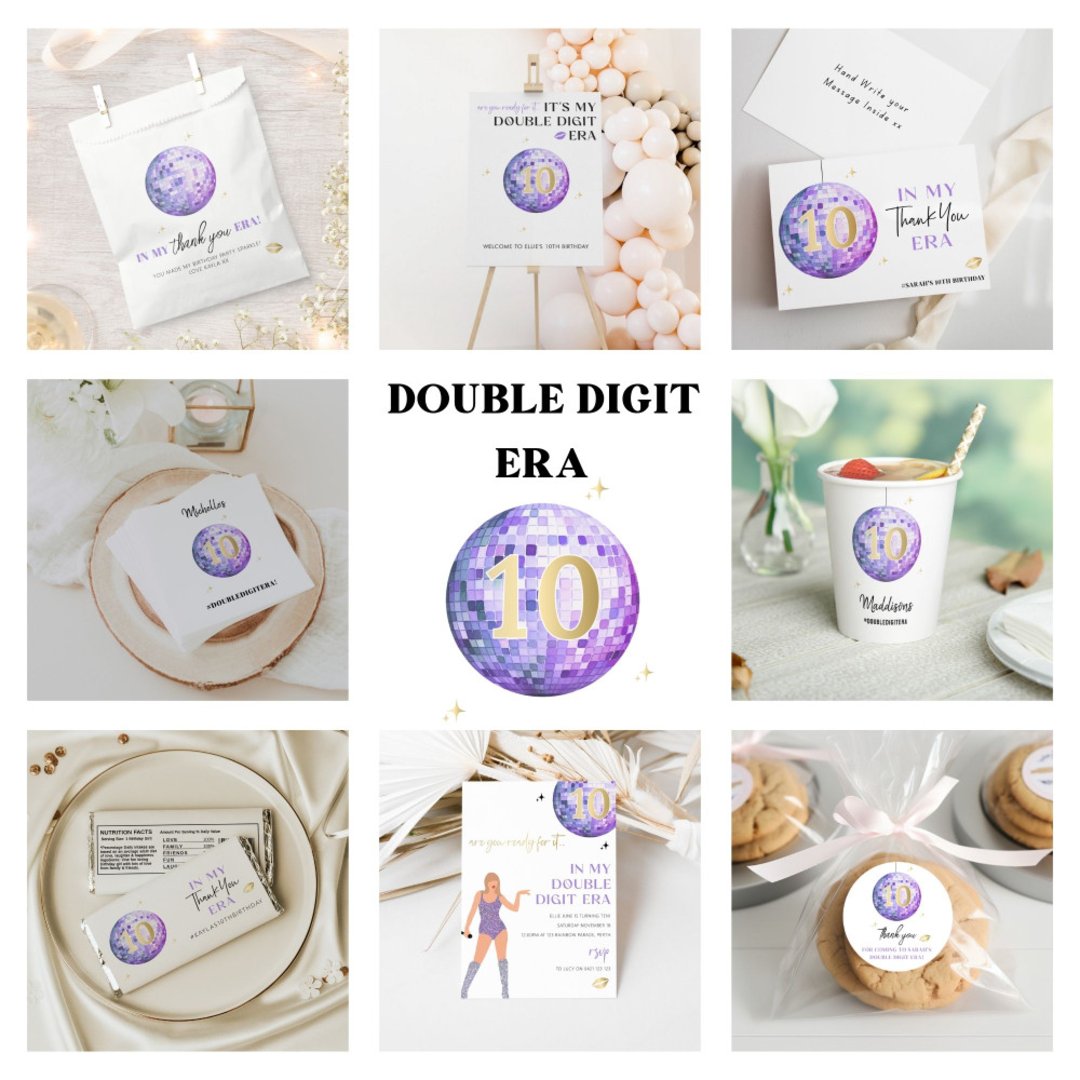 Girls Purple Disco In My Double Digit Birthday Era Invitation | Zazzle