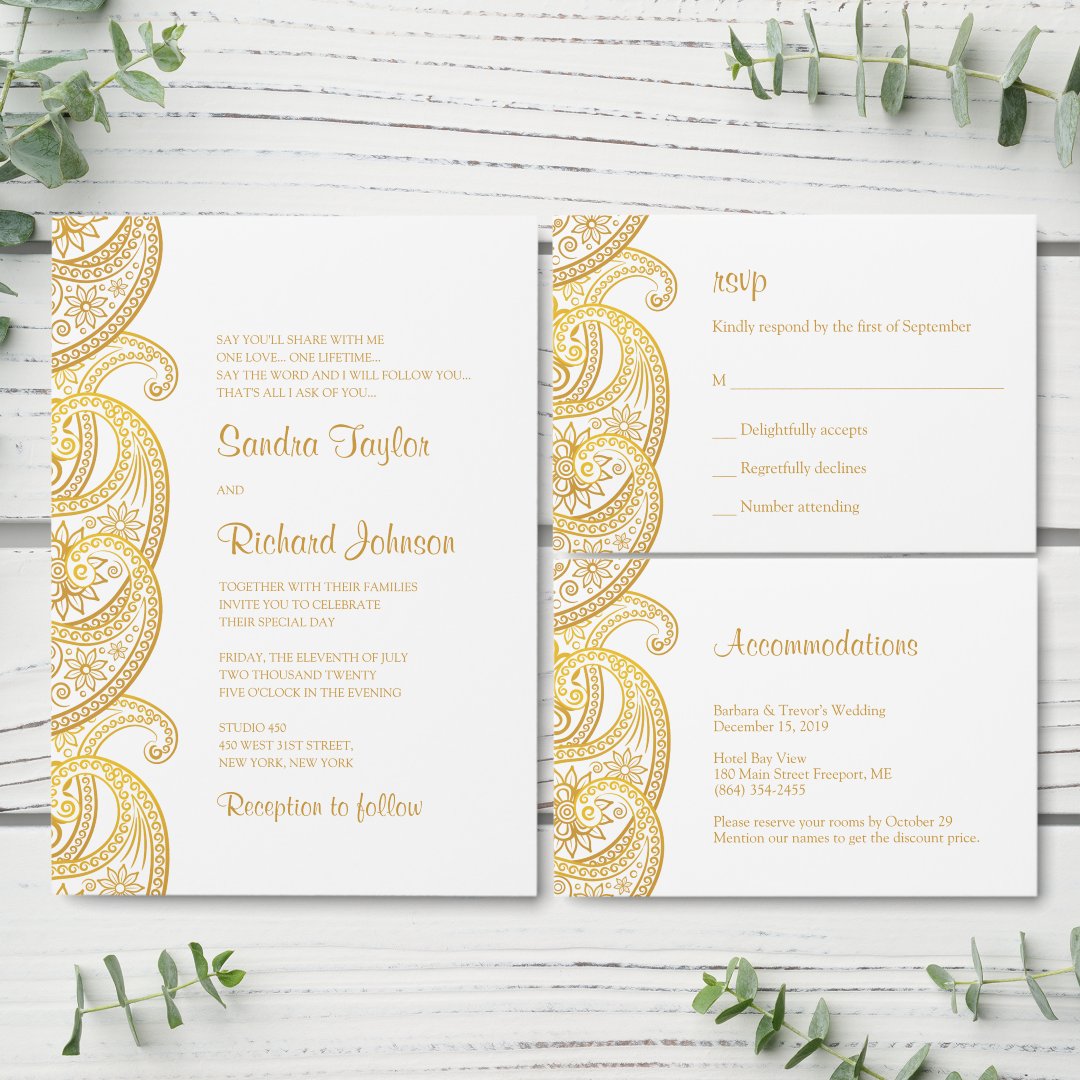 Gold Paisley Traditional Indian Wedding Thank You Card | Zazzle