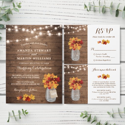 Wedding Vow Renewal | Rustic Autumn Fall Leaves Invitation | Zazzle