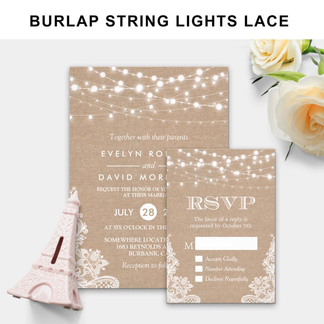 Rustic Burlap String Lights Lace Wedding Program | Zazzle