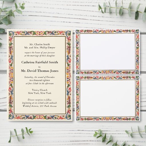 Antique Italian Flower Border Wedding Invitation | Zazzle