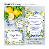Blue Tile Lemon Bridal Shower Classic Round Sticker | Zazzle
