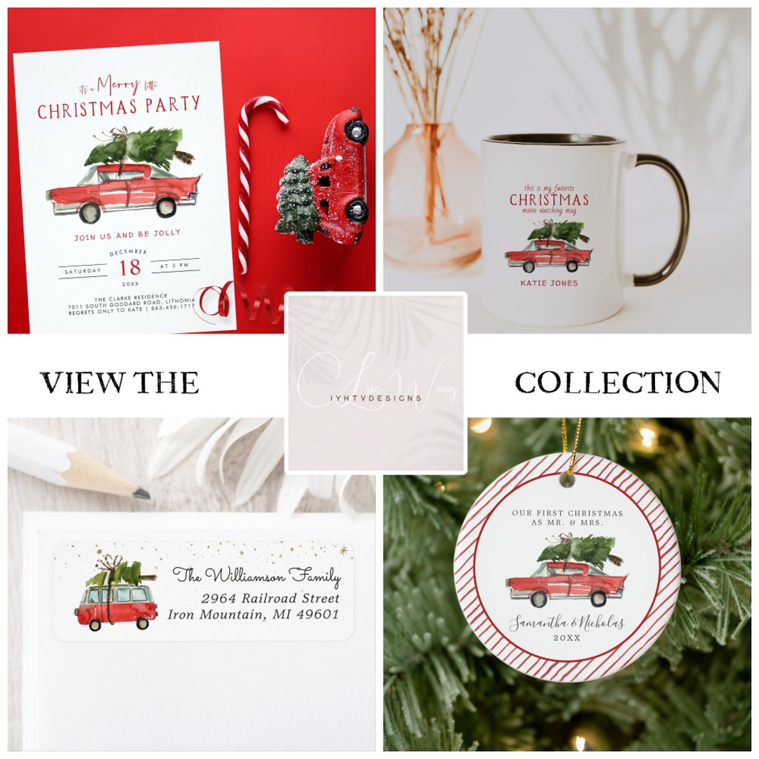 Merry Christmas | Watercolor Blue Truck Holiday Envelope | Zazzle