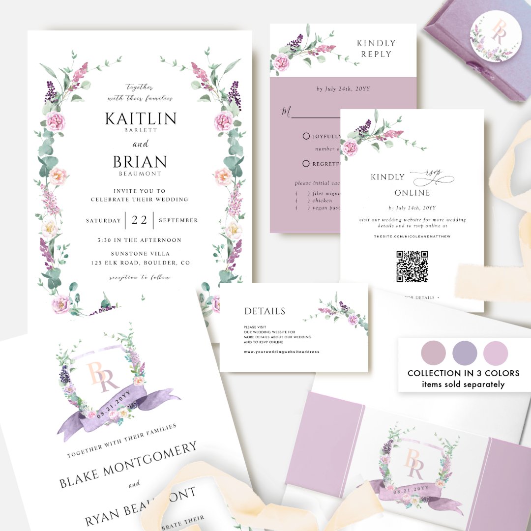Formal Chic Lilac, Purple, Pastel Monogram Wedding Invitation | Zazzle