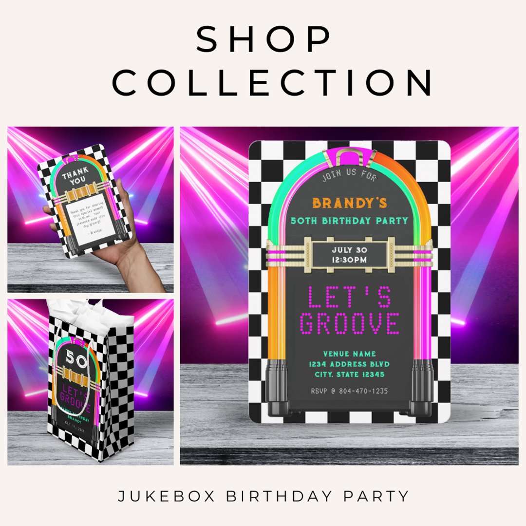 Jukebox Retro Checkerboard 50th Birthday Party Invitation | Zazzle