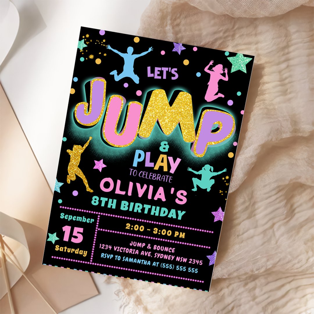 Jump Trampoline Birthday Party Invitation | Zazzle