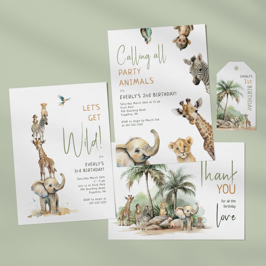 Safari Animals "Born Two Be Wild" Kids Birthday Invitation | Zazzle