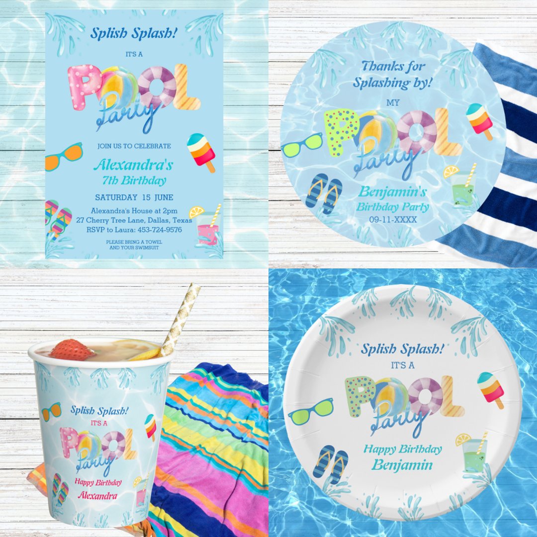 Blue Splish Splash Kids Birthday Pool Party Balloon | Zazzle