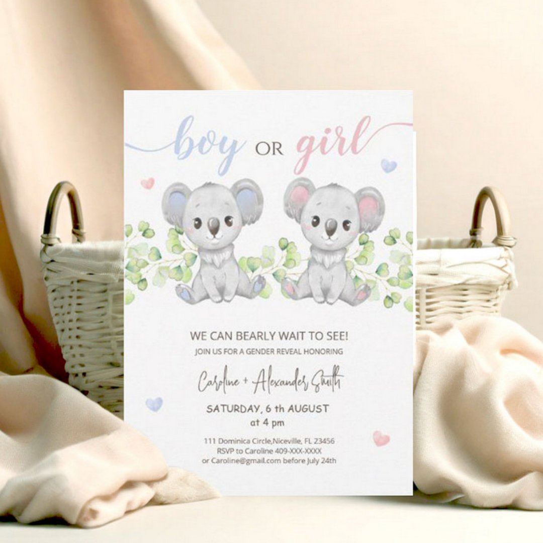 Poster for Koala Gender Reveal Party. | Zazzle