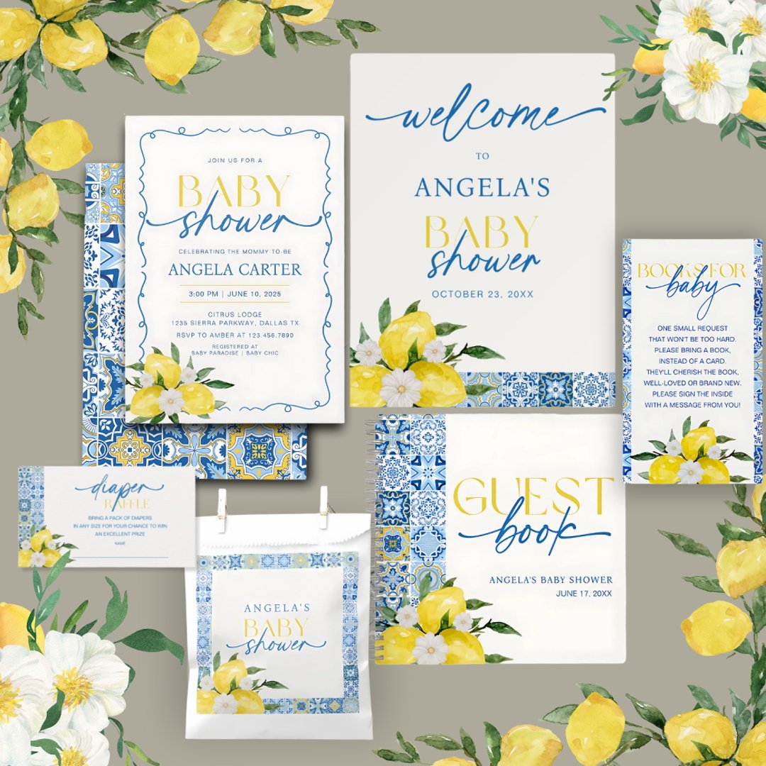 Elegant Lemon Italian Baby Shower Welcome Sign | Zazzle