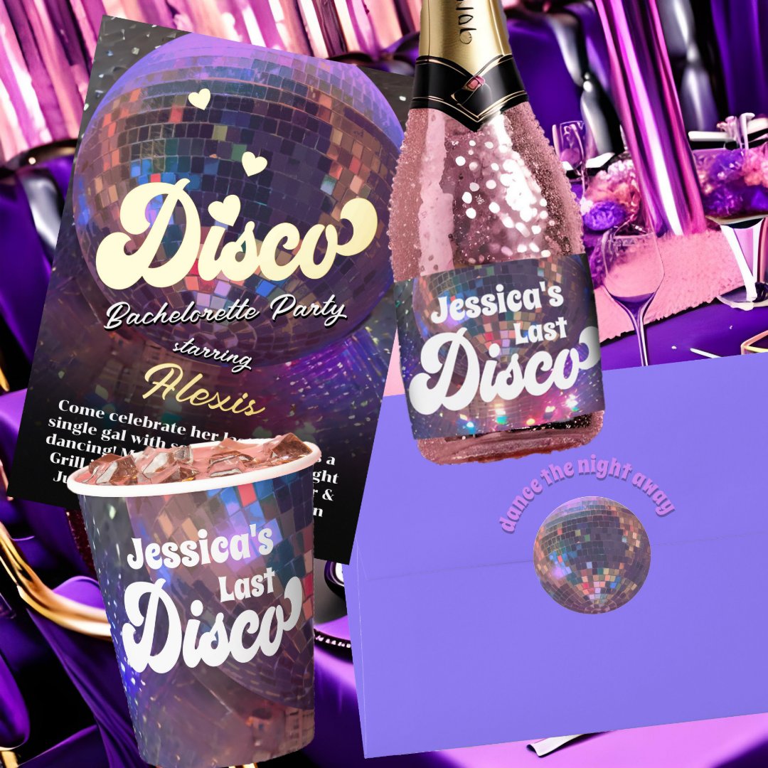Purple Mirror Disco Ball Bachelorette Dance Party Foil Invitation | Zazzle