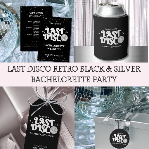 Last Disco Name Retro Silver 70s Bachelorette Classic Round Sticker ...
