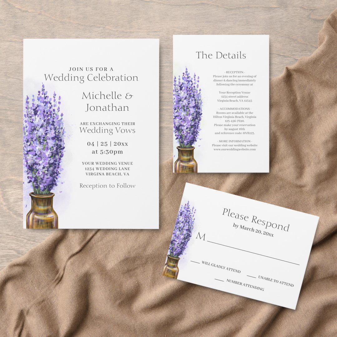Lavender Flowers on Sage Green Floral Wedding Invitation | Zazzle