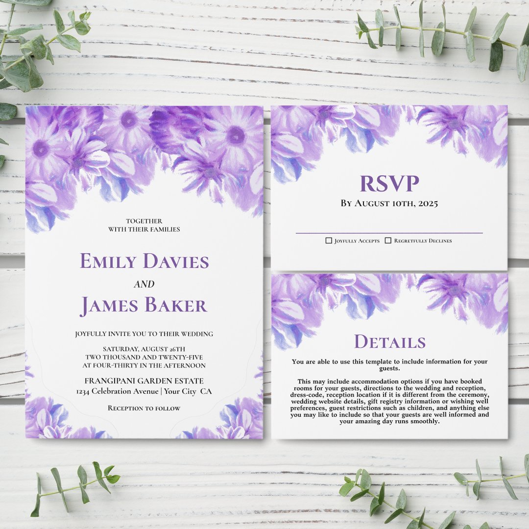 Elegant Lavender Floral Wedding Invitation | Zazzle