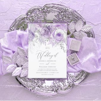 Lavender Purple & Silver Floral Elegant Wedding Invitation | Zazzle