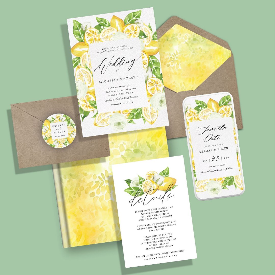 Citrus Lemon Tree Wedding Website Card | Zazzle