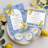Lemons & Blue Mediterranean Tile Engagement Party Paper Plates | Zazzle