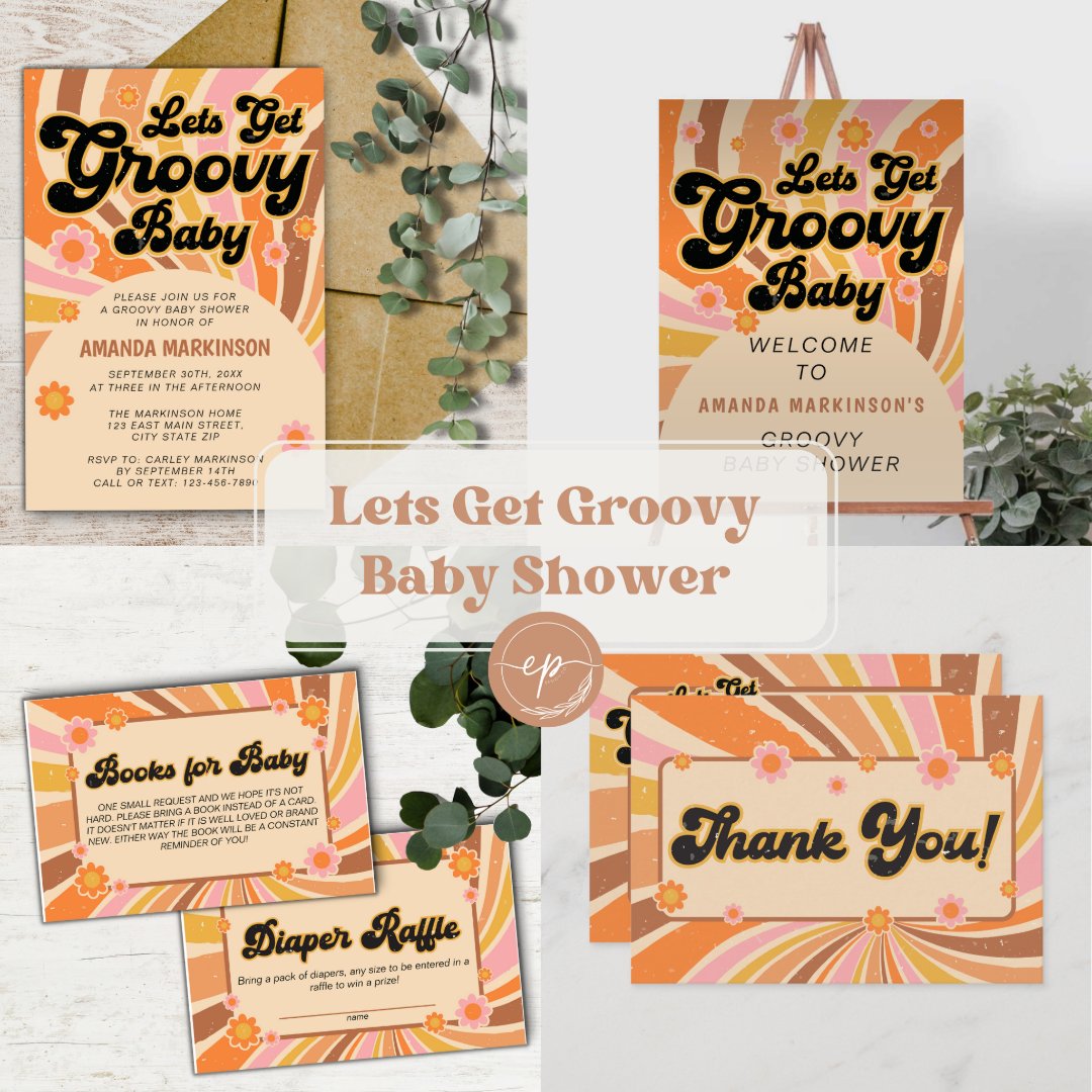 Let's Get Groovy Retro Baby Shower Magnetic Invitation | Zazzle