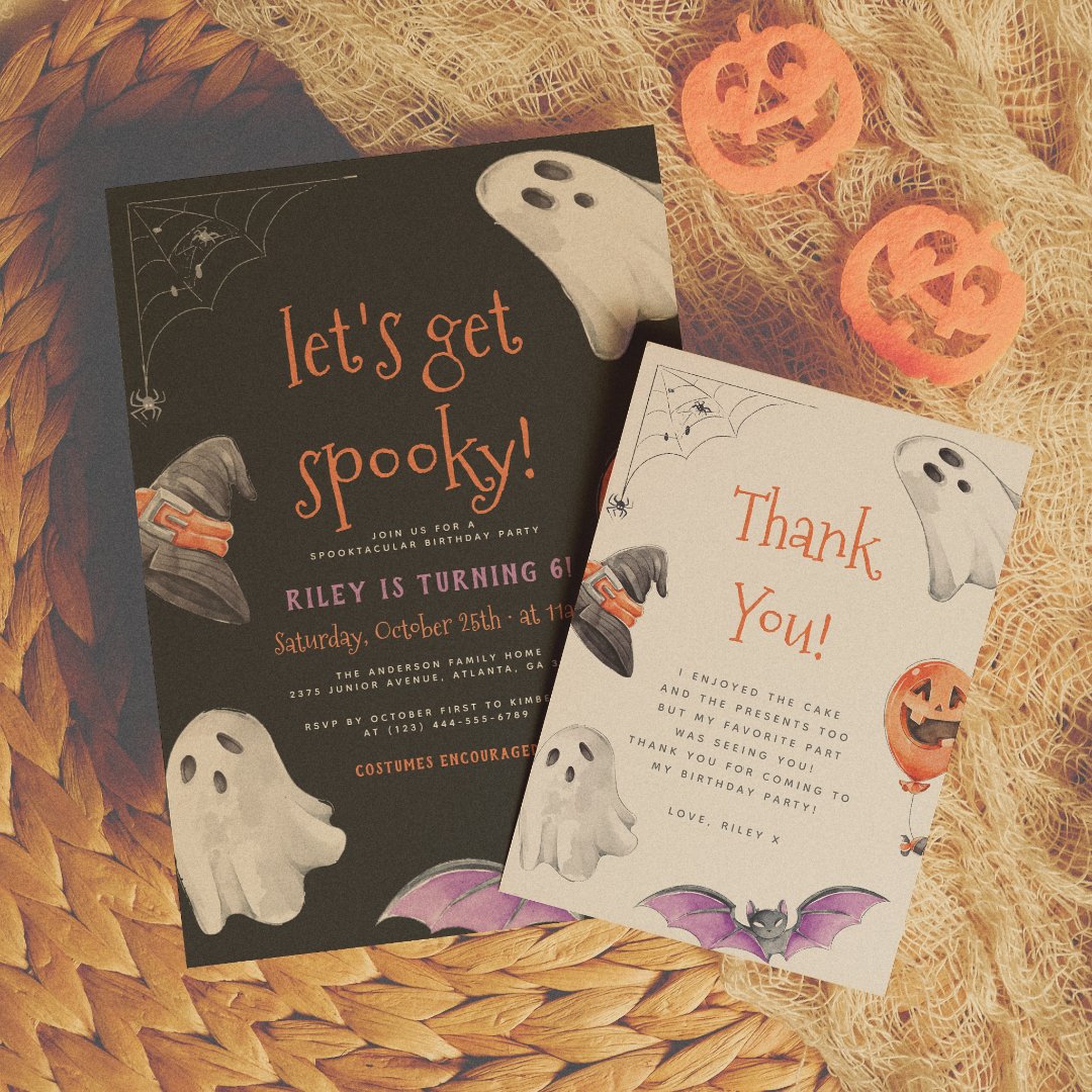Lets Get Spooky Fun Kids Halloween Birthday Party Invitation | Zazzle
