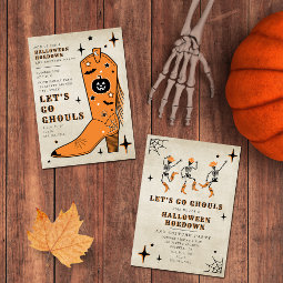 Let's Go Ghouls Skeleton Pink Halloween Party Invitation | Zazzle