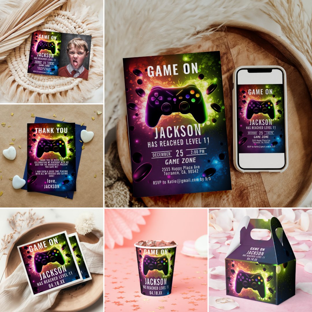 Level Up! Neon Video Game Birthday Party Gift Tags | Zazzle