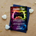 Level Up! Neon Video Game Birthday Party Thank You Card | Zazzle