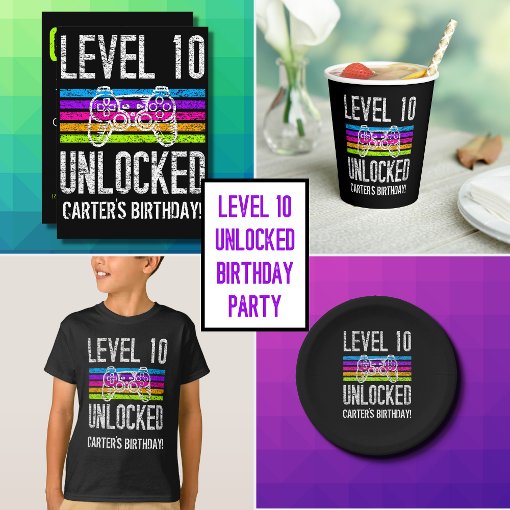 Level 10 Unlocked 10th Birthday Personalized Gamer Invitation | Zazzle