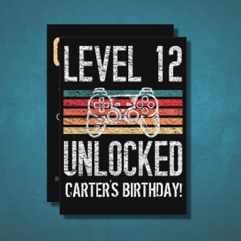 Level 12 Unlocked 12th Birthday Personalized Invitation | Zazzle