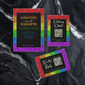 LGBT Wedding flag vibrant rainbow sparkle Monogram Invitation | Zazzle