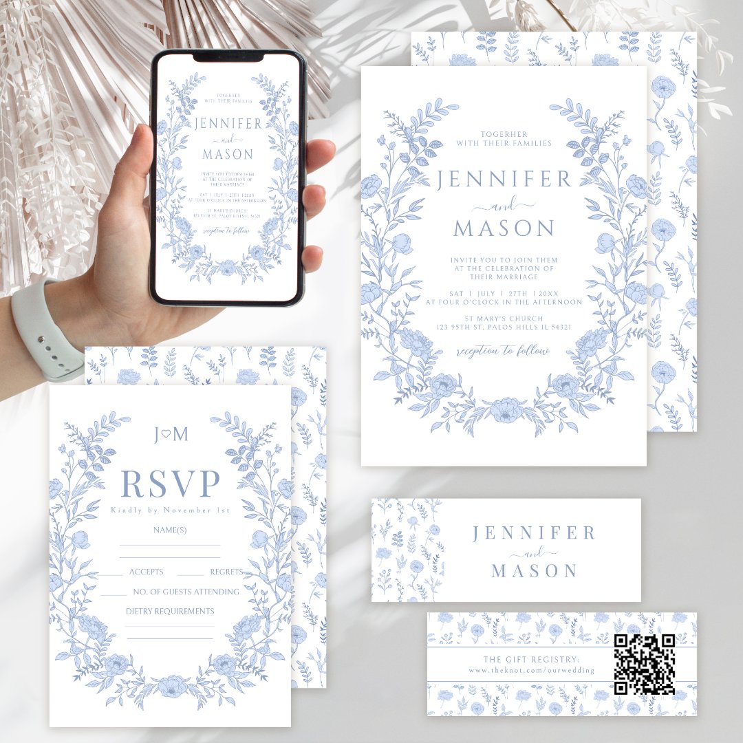 Elegant classic blue floral wedding seating chart | Zazzle