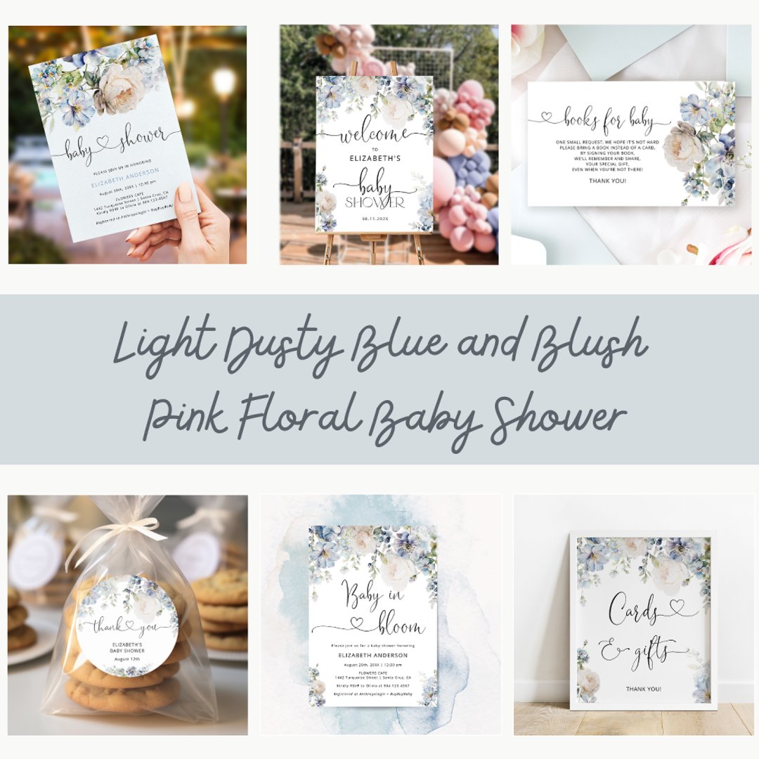 Dusty Blue Floral Garden Baby Shower Invitation | Zazzle