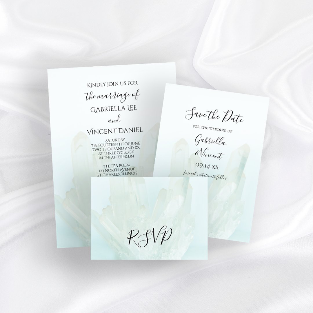 Light Ice Blue Crystals Wedding Invitation | Zazzle