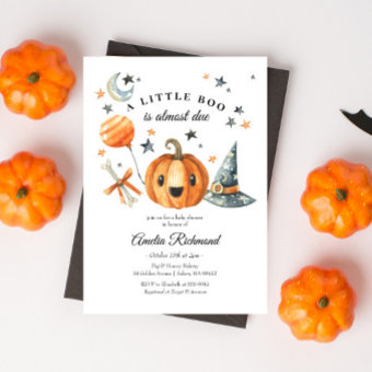 Halloween Pumpkin Little Boo Baby Shower Bingo Invitation | Zazzle