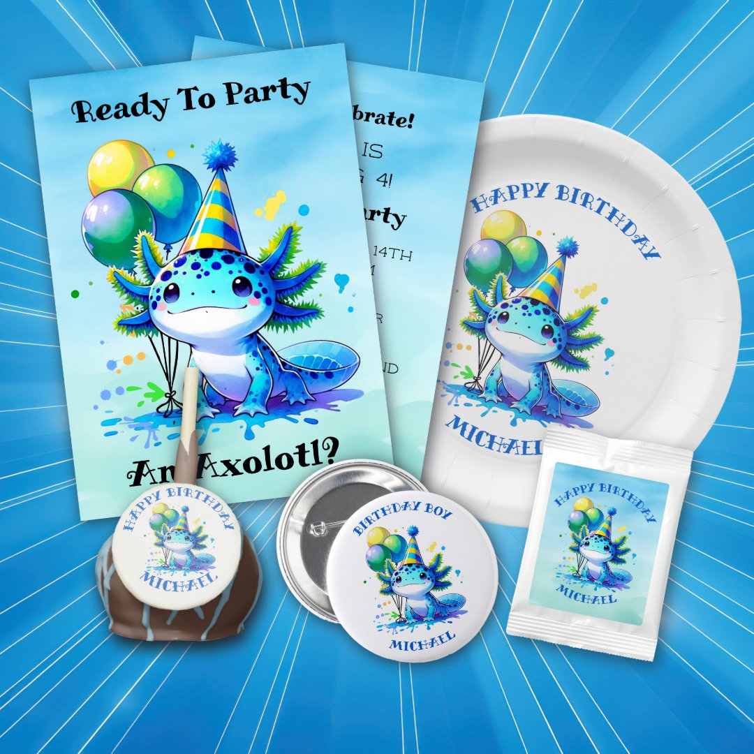 Let's Celebrate Axolotl Boy's Birthday Party | Zazzle