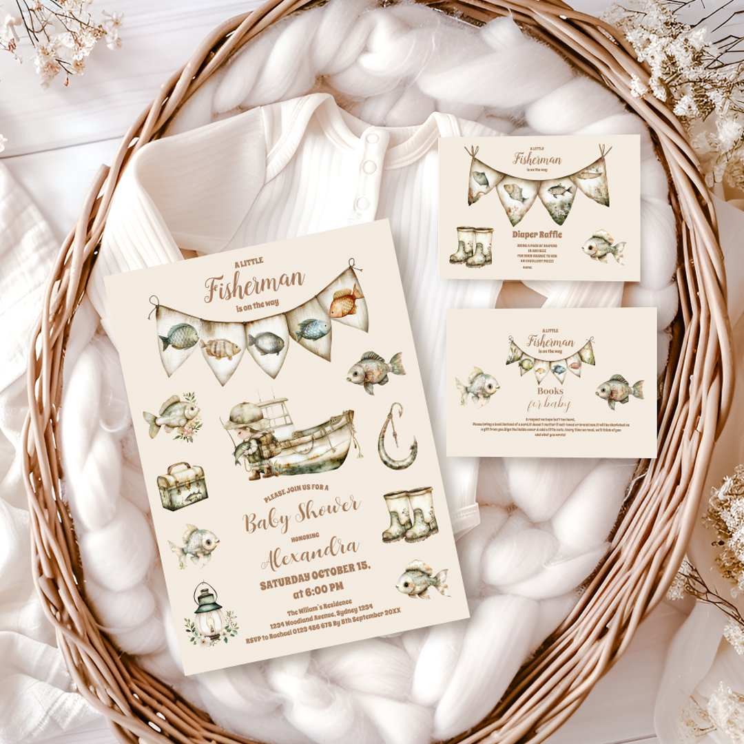 Little Fisherman Fishing Baby Shower Invitation | Zazzle