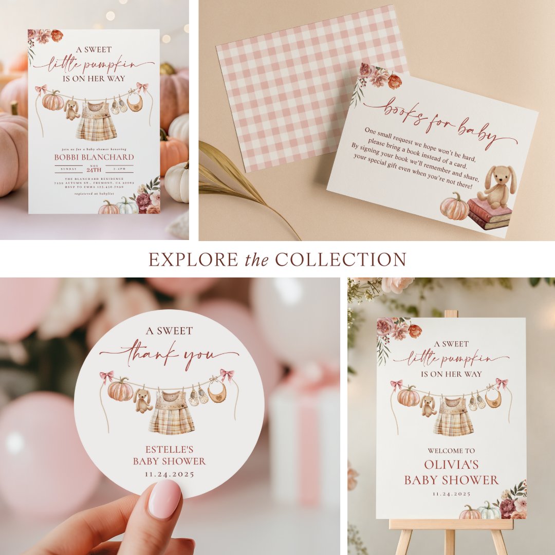 Little Pumpkin Fall Pink Floral Girl Baby Shower Invitation | Zazzle