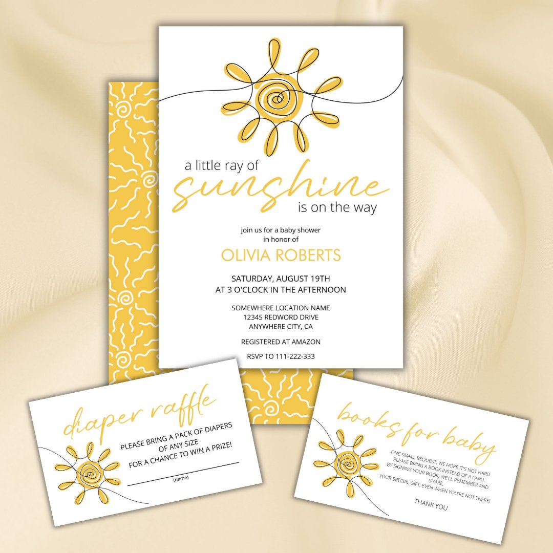 Little Ray Of Sunshine Line Art Sun Baby Shower Invitation | Zazzle
