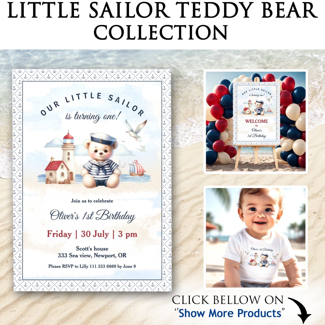 Nautical Sailor Cute Bear 1st Birthday Boy Card | Zazzle