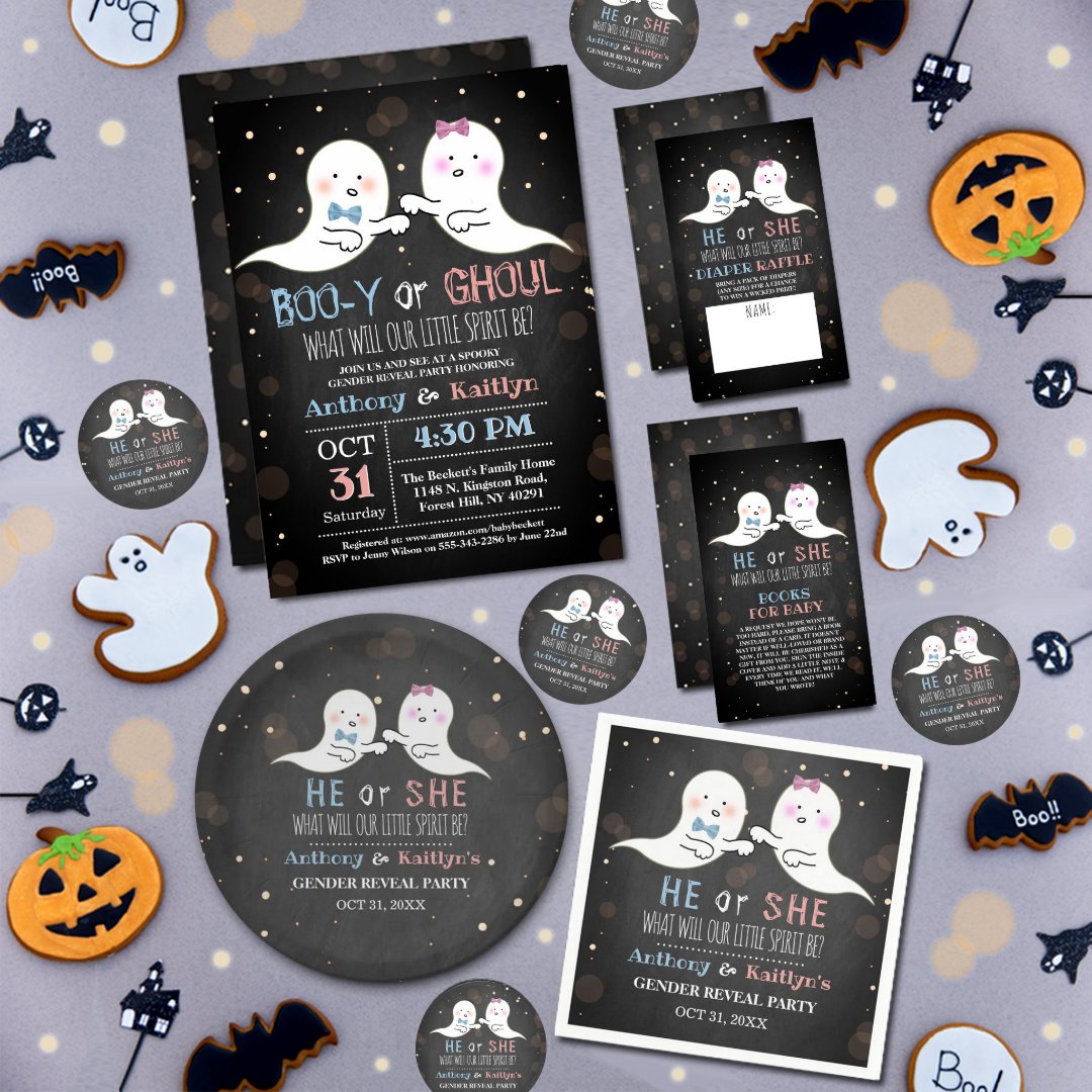 Little Spirit Halloween Ghosts Gender Reveal Party Invitation | Zazzle