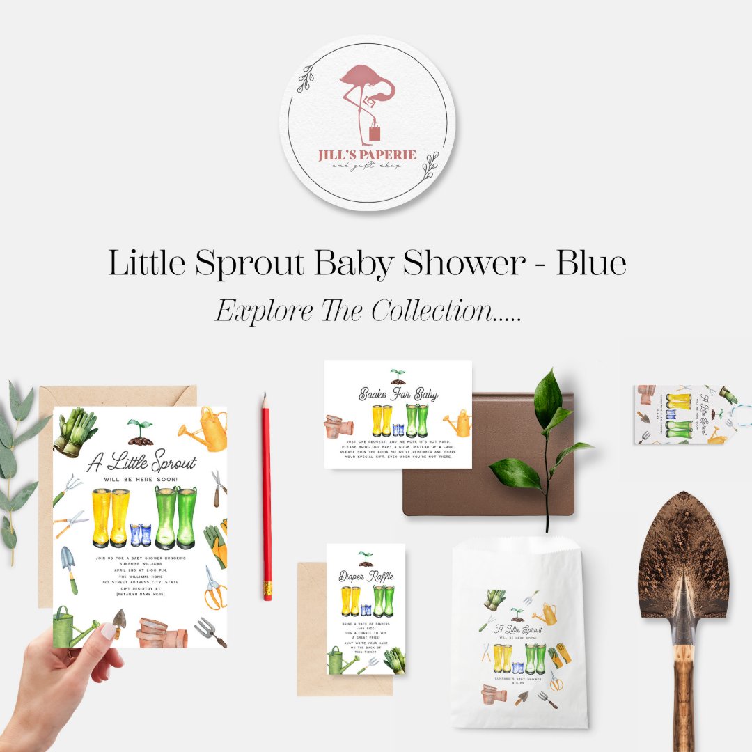 Little Sprout Blue Rain Boots Gardening Invitation | Zazzle