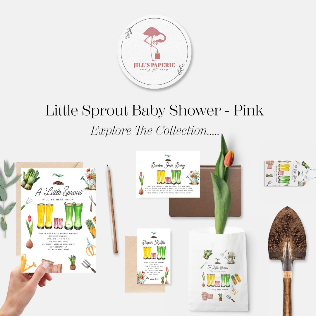 Little Sprout Pink Rain Boots Flower Gardening Invitation | Zazzle