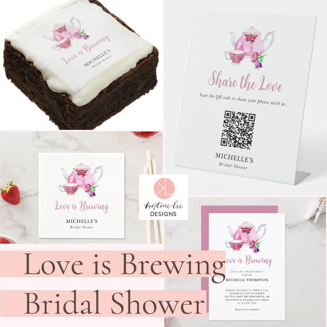 Love is Brewing Bridal Shower Share Photos QR Code Pedestal Sign | Zazzle