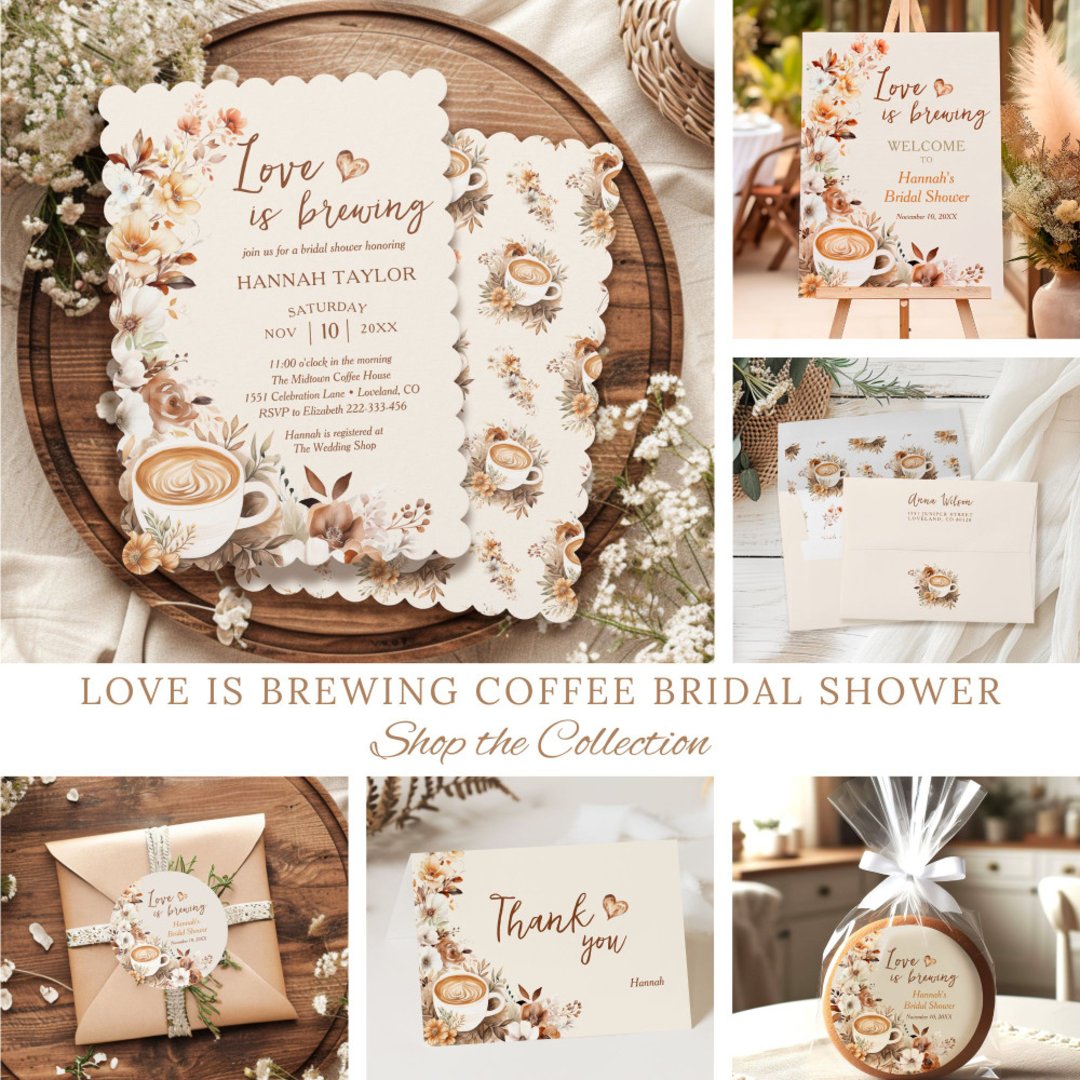 Love Is Brewing Boho Coffee Bridal Shower Invitation | Zazzle