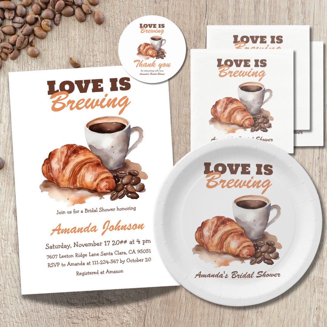 Love is Brewing Coffee French Bridal Shower Classic Round Sticker | Zazzle