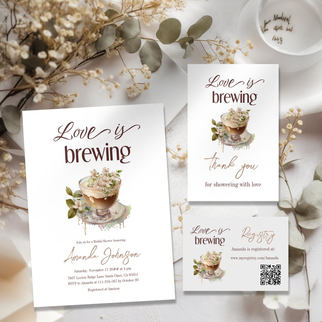 Love is Brewing Coffee Floral Bridal Shower Brunch Invitation | Zazzle