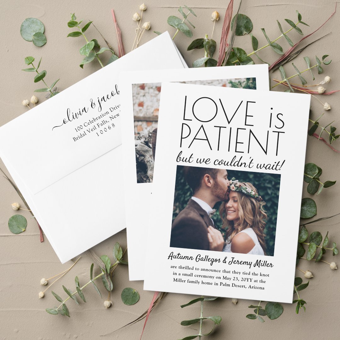 Love is Patient Elopement Reception Photo QR Code All In One Invitation ...